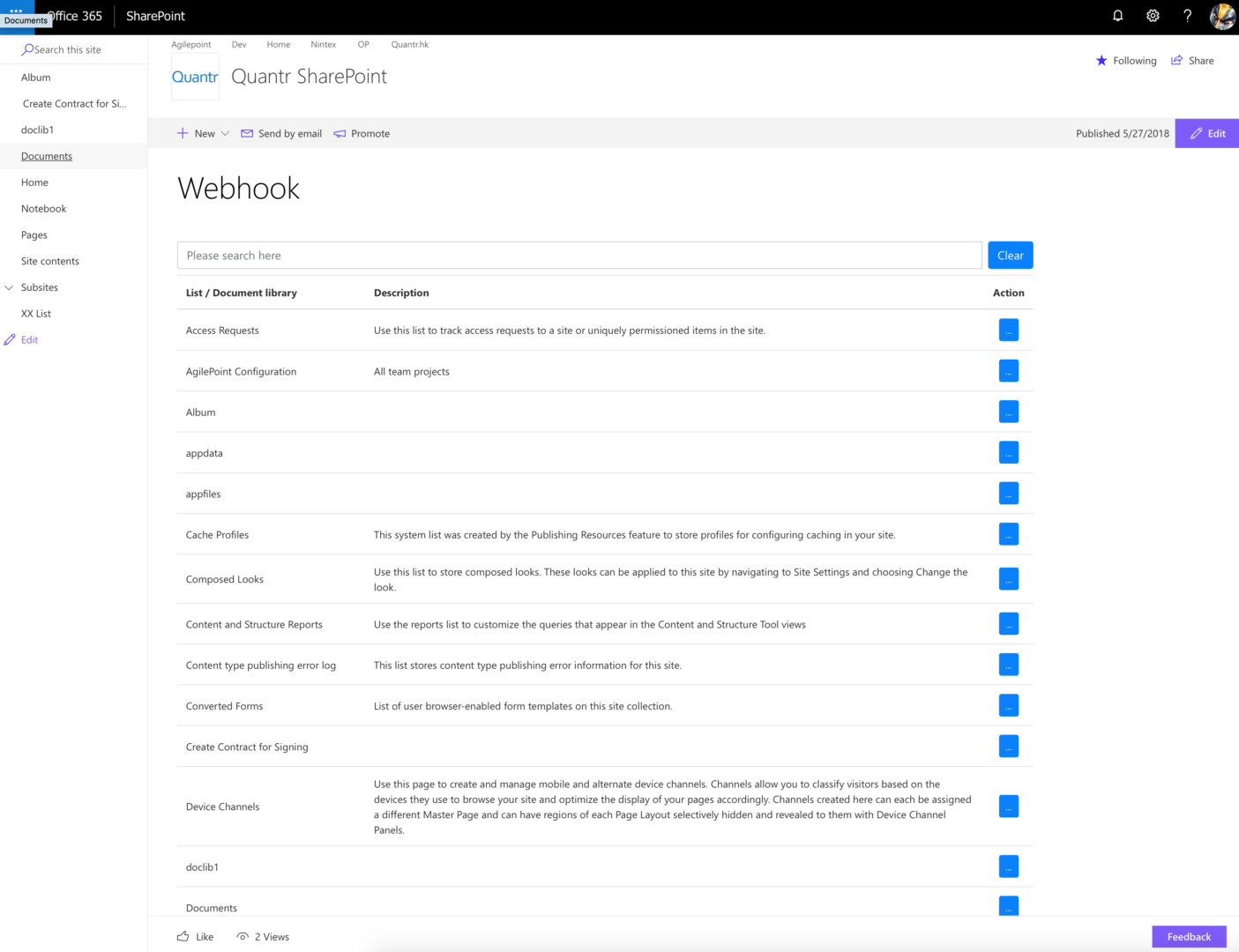 Our webpart to manage webhook – Quantr