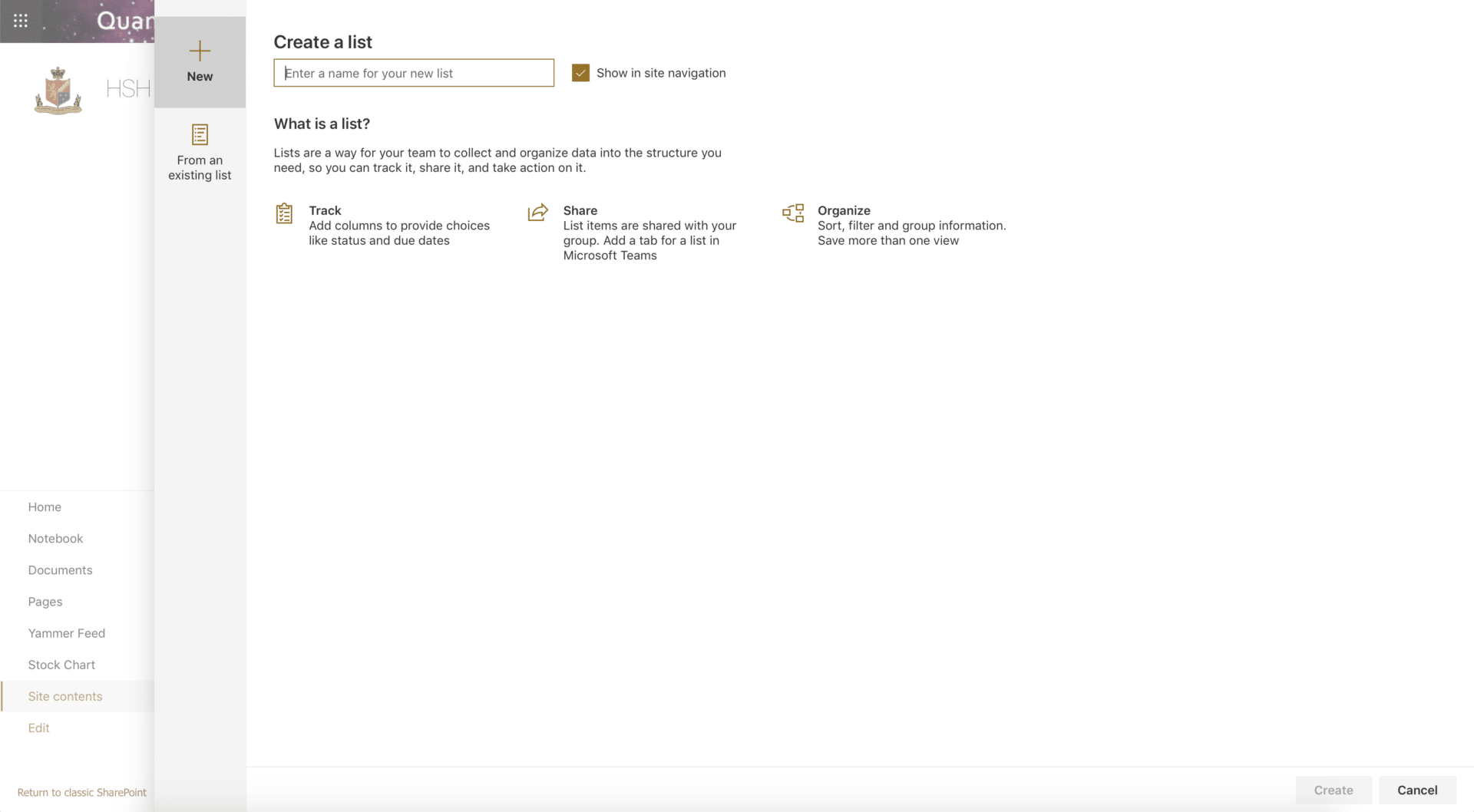 SharePoint create list interface just changed – Quantr